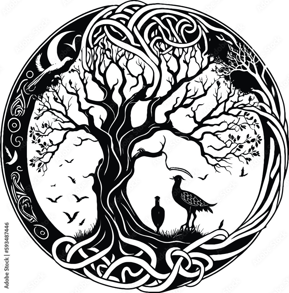 Vector de Stock Yggdrasil tree, vector isolated on white background ...