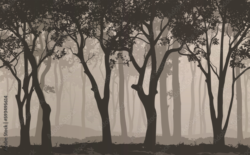 Seamless background horizontal. Silhouette of the deciduous forest ...