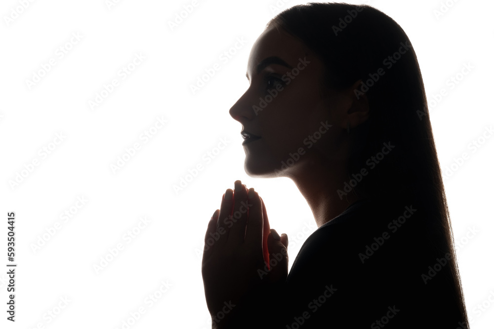 Prayer silhouette. Christian faith. Hope forgiveness. Dark backlit ...