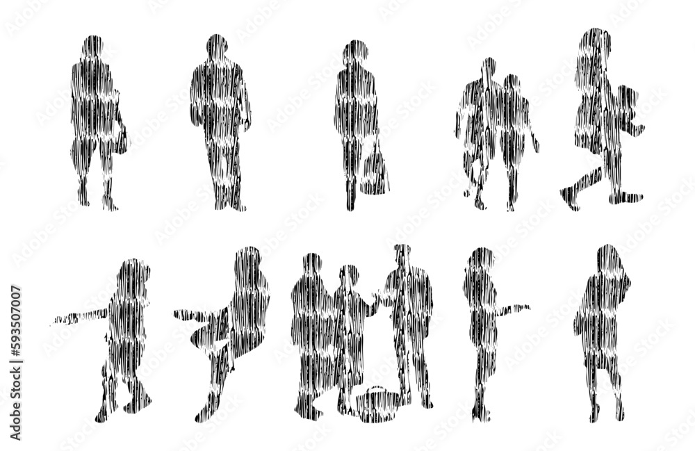 Vector illustration, Outline silhouettes of people, Contour drawing ...