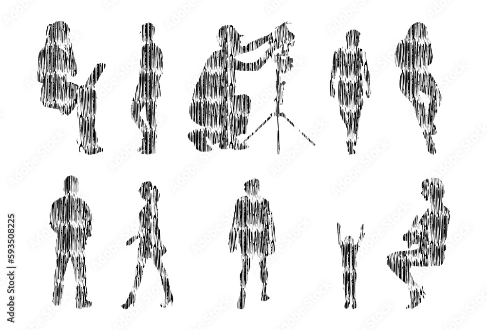 Vector illustration, Outline silhouettes of people, Contour drawing ...