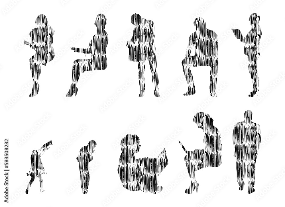 Vector illustration, Outline silhouettes of people, Contour drawing ...