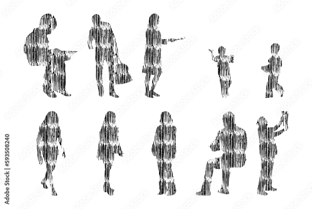 Vector illustration, Outline silhouettes of people, Contour drawing ...
