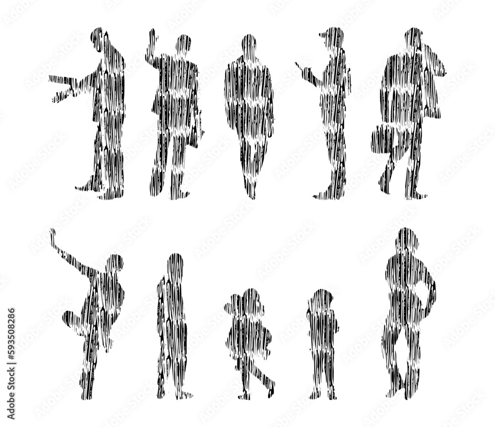 Vector illustration, Outline silhouettes of people, Contour drawing ...