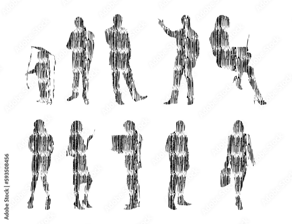 Vector illustration, Outline silhouettes of people, Contour drawing ...