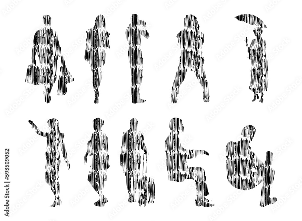 Vector illustration, Outline silhouettes of people, Contour drawing ...