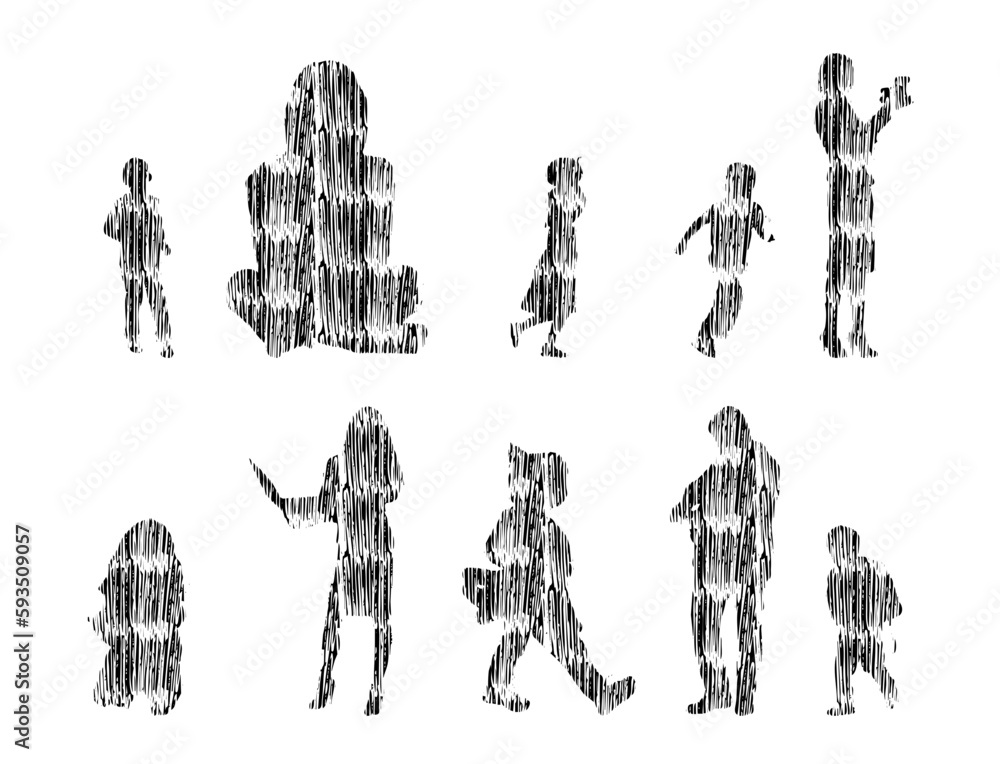 Vector illustration, Outline silhouettes of people, Contour drawing ...