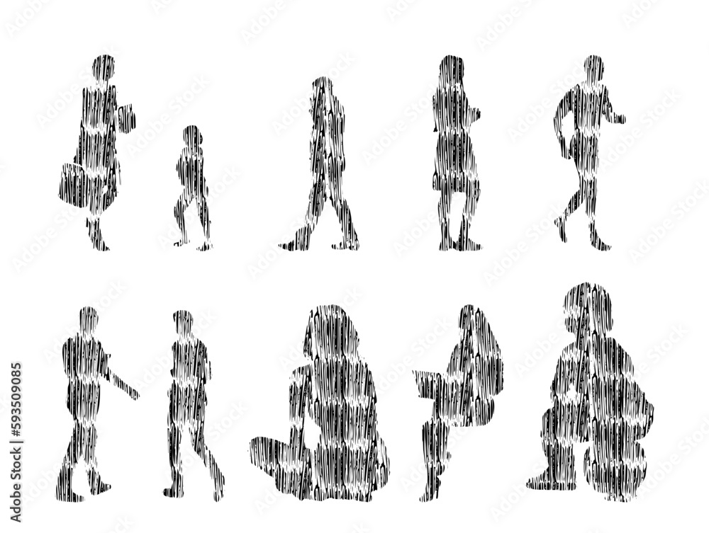 Vector illustration, Outline silhouettes of people, Contour drawing ...