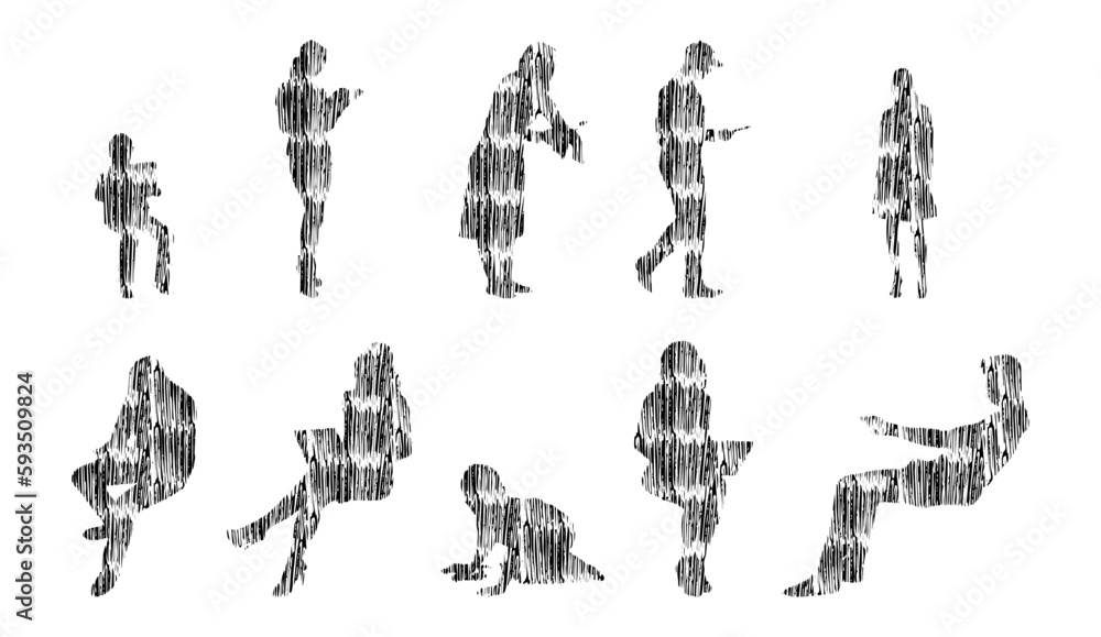 Vector illustration, Outline silhouettes of people, Contour drawing ...