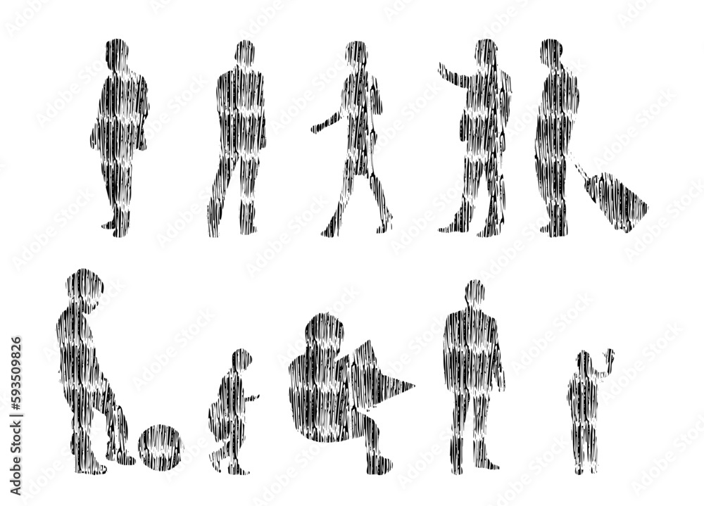 Vector illustration, Outline silhouettes of people, Contour drawing ...