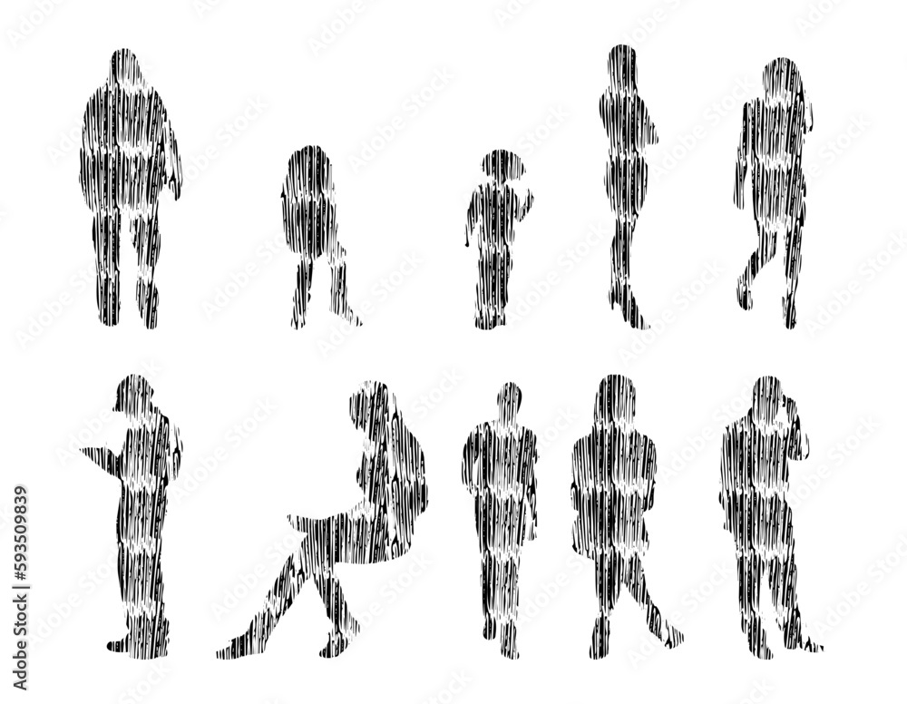 Vector illustration, Outline silhouettes of people, Contour drawing ...