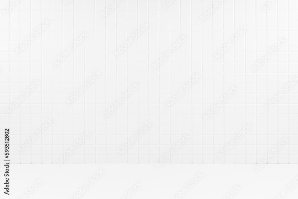 White abstract modern stage with tiny square ceramic tiles on wall and ...
