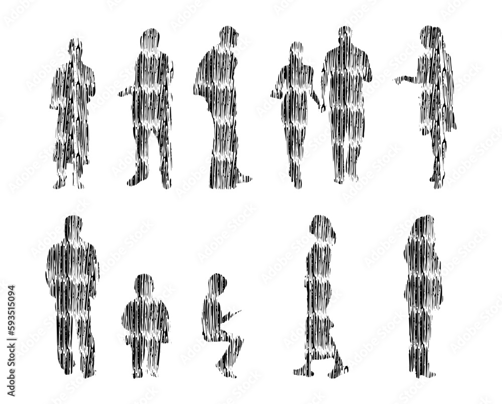 Vector illustration, Outline silhouettes of people, Contour drawing ...
