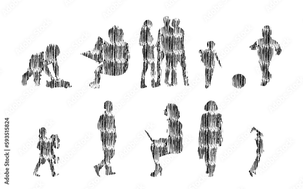 Vector illustration, Outline silhouettes of people, Contour drawing ...