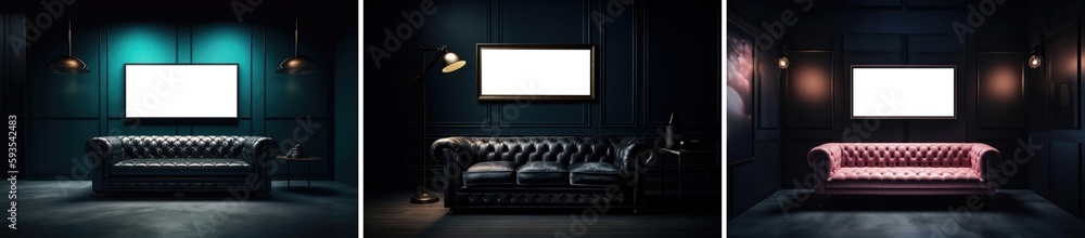Luxurious interior with leather sofa in the low-key mood with PNG ...