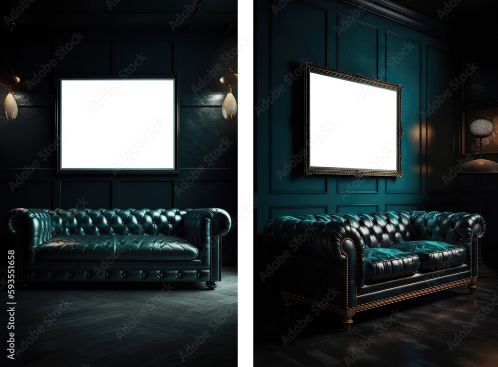 Luxurious interior with leather sofa in the low-key mood with PNG ...