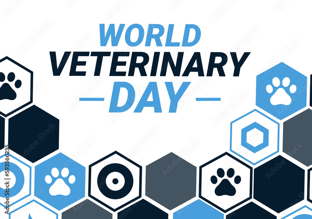 World Veterinary Day greeting card design with paw and typography ...