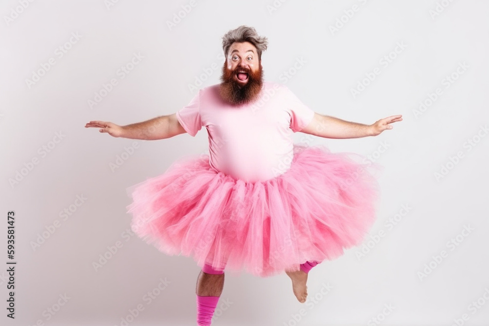 Funny man with big belly in fairy ballerina dress. Generative ai. Stock ...