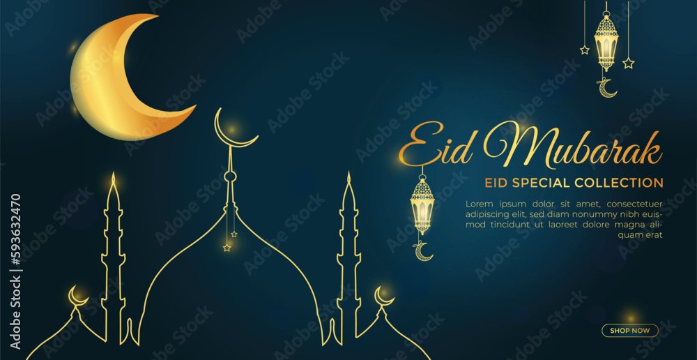 Eid Mubarak and Arabic calligraphy Islamic greeting card. For Ramadan ...