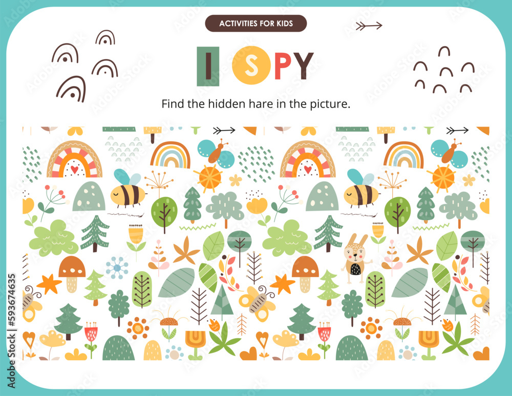 Cute Animals activities for kids. I spy game. Find the hidden hare ...