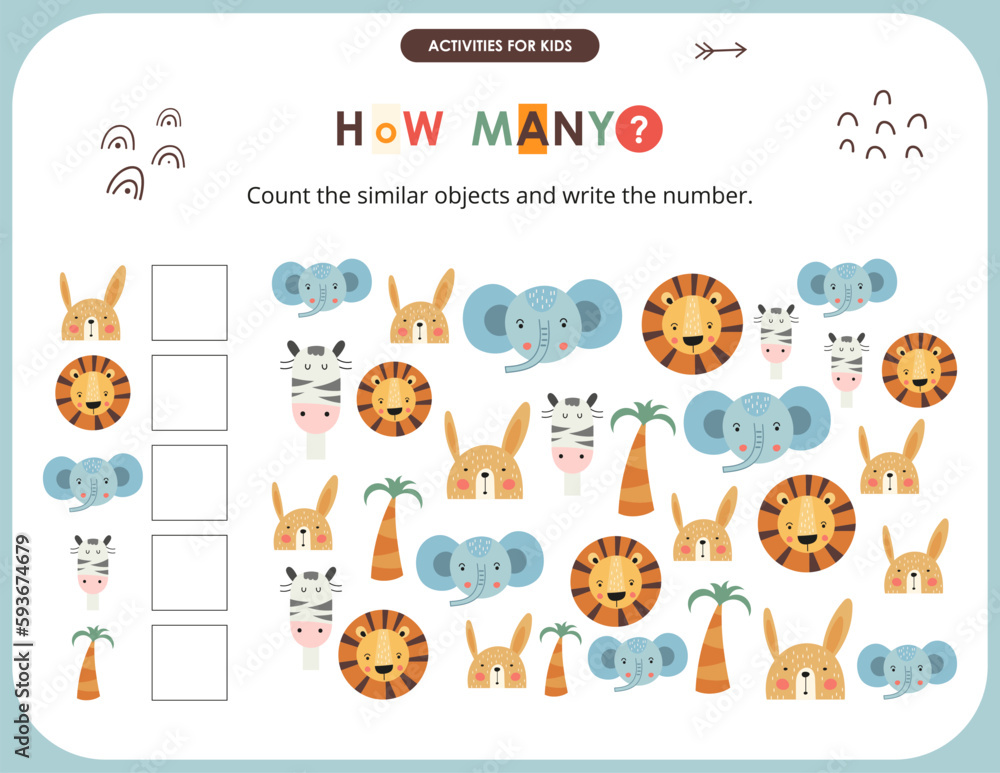 Safari Animals activities for kids. How many. Count the number of hare ...