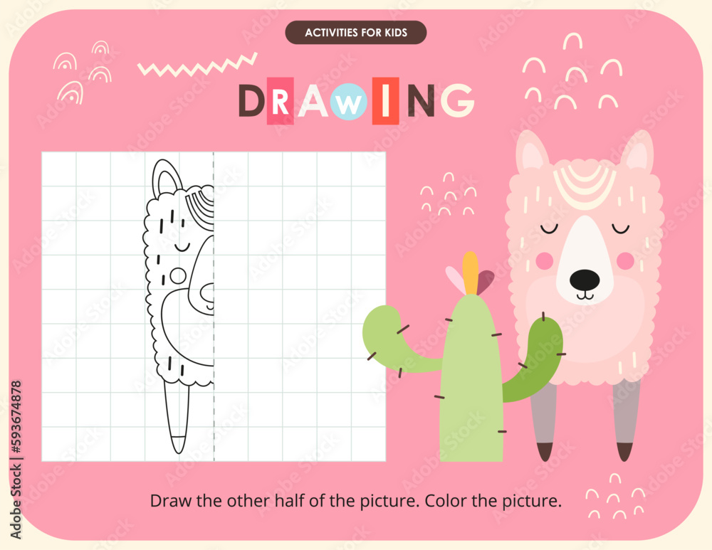 Cute Animals activities for kids. Finish the picture – Llama. Logic ...
