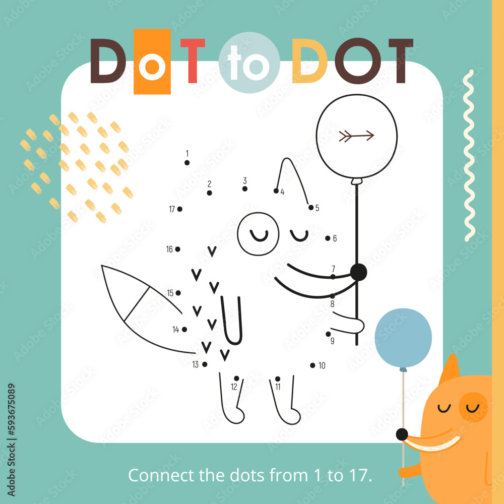 Cute Animals activities for kids. Dot to dot game – Fox. Numbers games ...