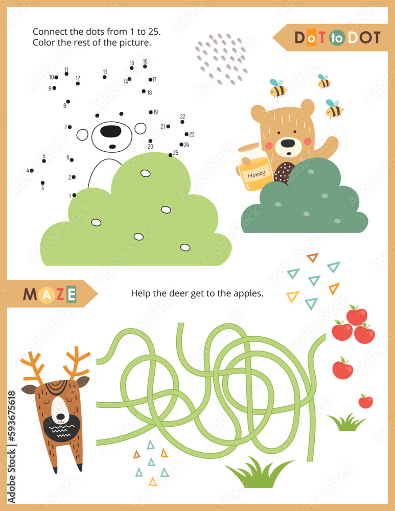 Stock-Vektorgrafik „Cute Animals Activity Pages for Kids. Printable ...