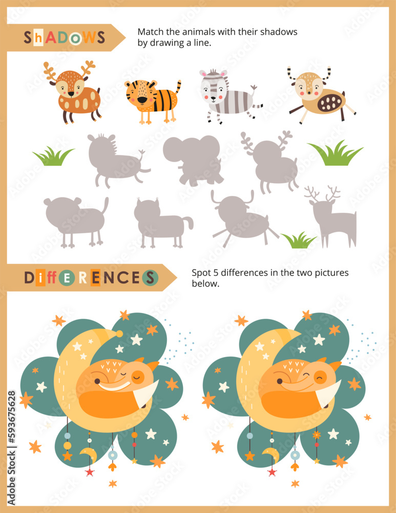Cute Animals Activity Pages for Kids. Printable Activity Sheet with ...