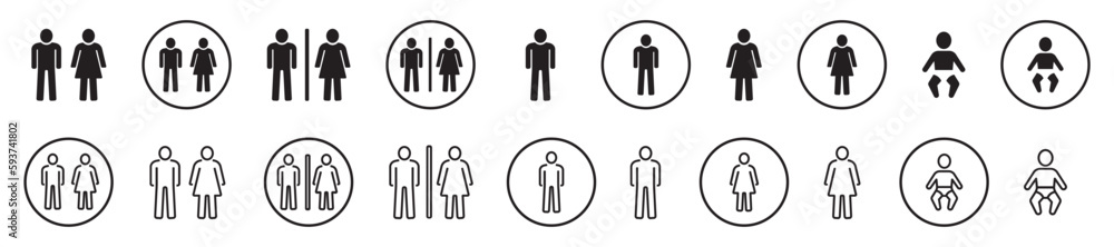 Set of WC icons, sanitary symbol. Male and female bathroom or restroom ...