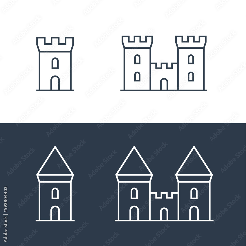 Castle vector icon fort line symbol tower. Castle tower logo stronghold ...