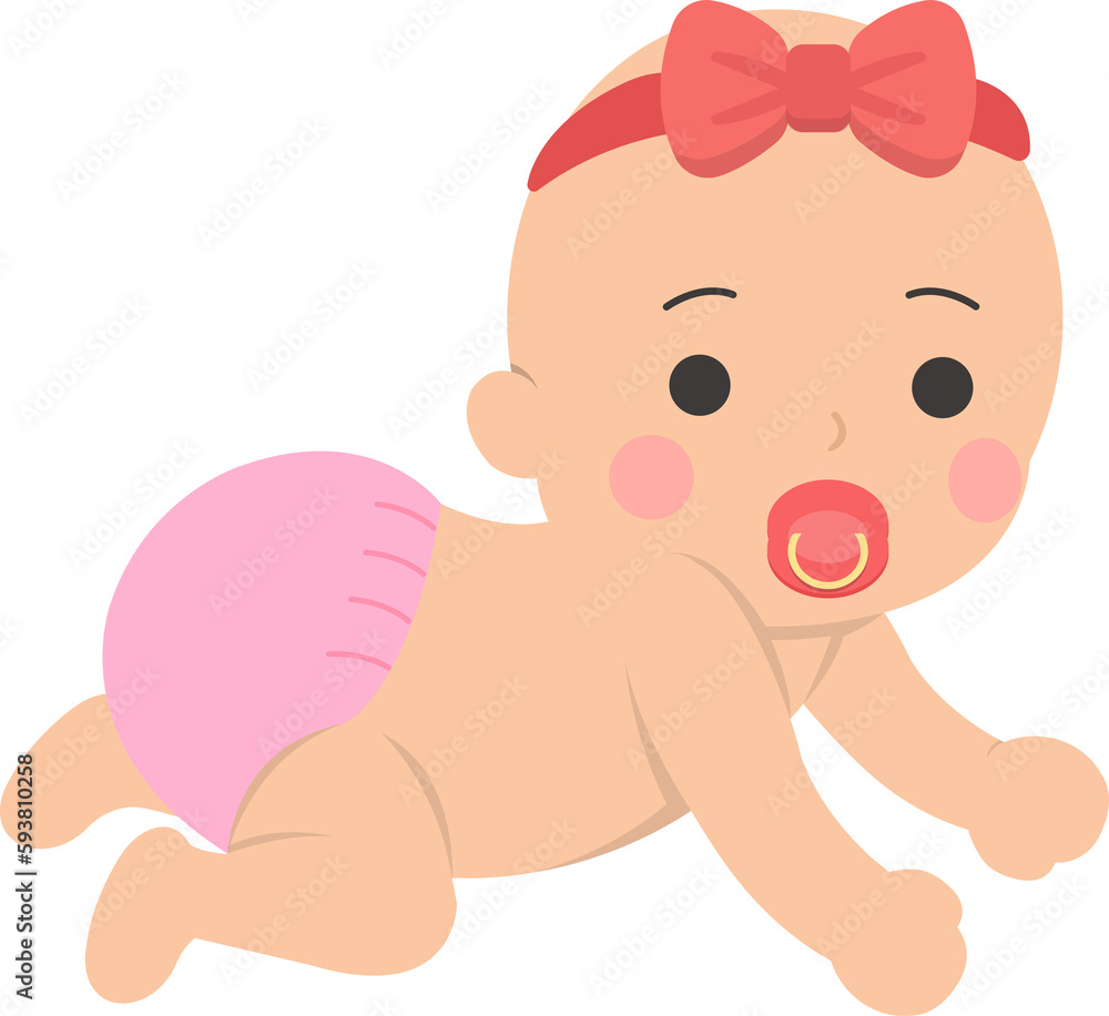 Cute baby learning to crawl, vector character illustration in cartoon ...