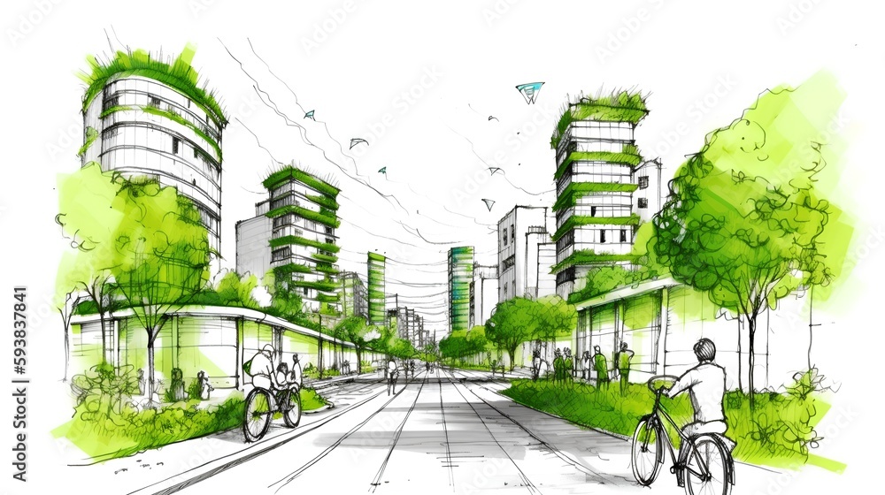 Sustainable urban design featuring eco-friendly elements. Generative AI ...