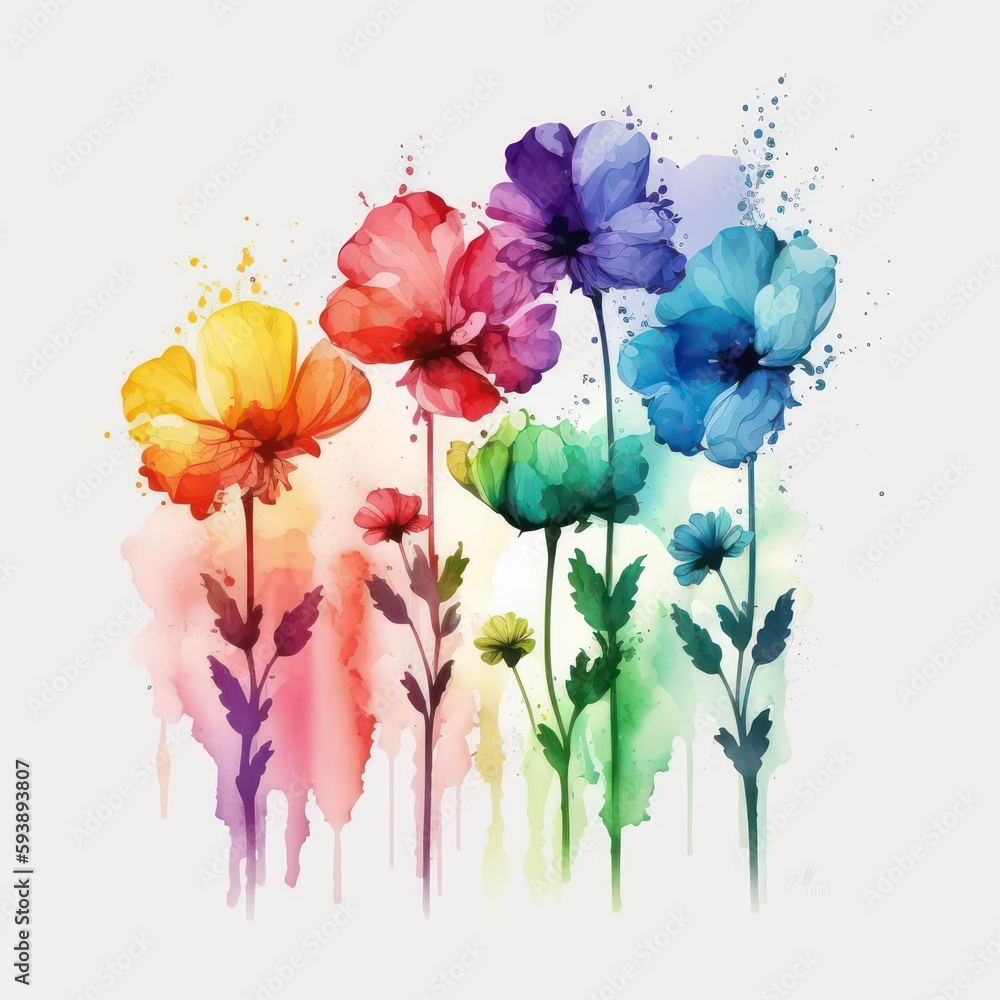 Watercolor flower bouquet neon colors isolated white background. Flower ...