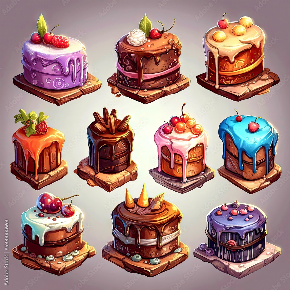 Colorful cakes with cream and berries, different tastes, juicy colors ...