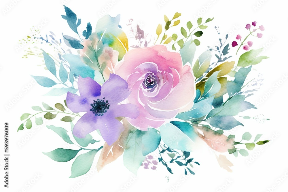 Watercolor Beautiful Mint green, more light pink, lavender and light ...