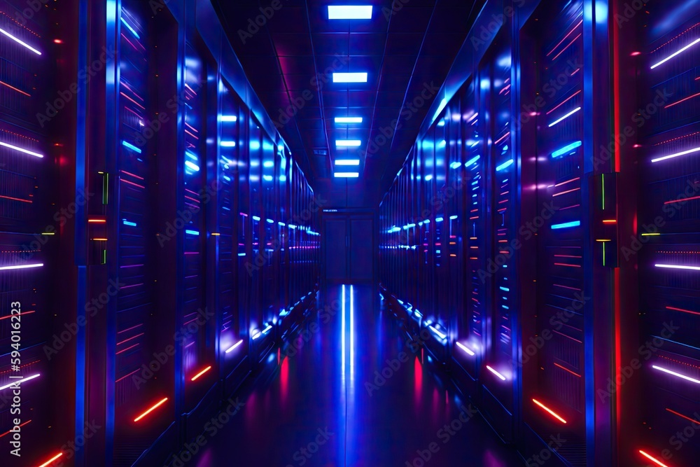 Server racks in computer network security server room data center., generative ai Stock ...