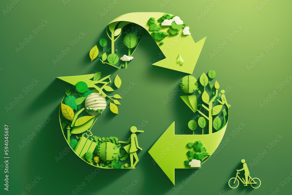 Recycle Symbol, many people doing activities, enjoy their life in a ...