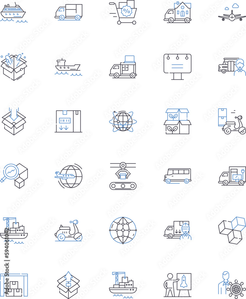 Manufacturing flow line icons collection. Assembly, Production ...
