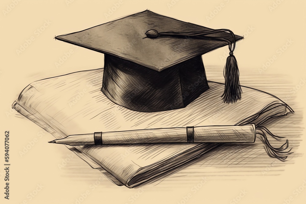 Graduation cap and diploma sketch illustration. Generative AI Stock ...