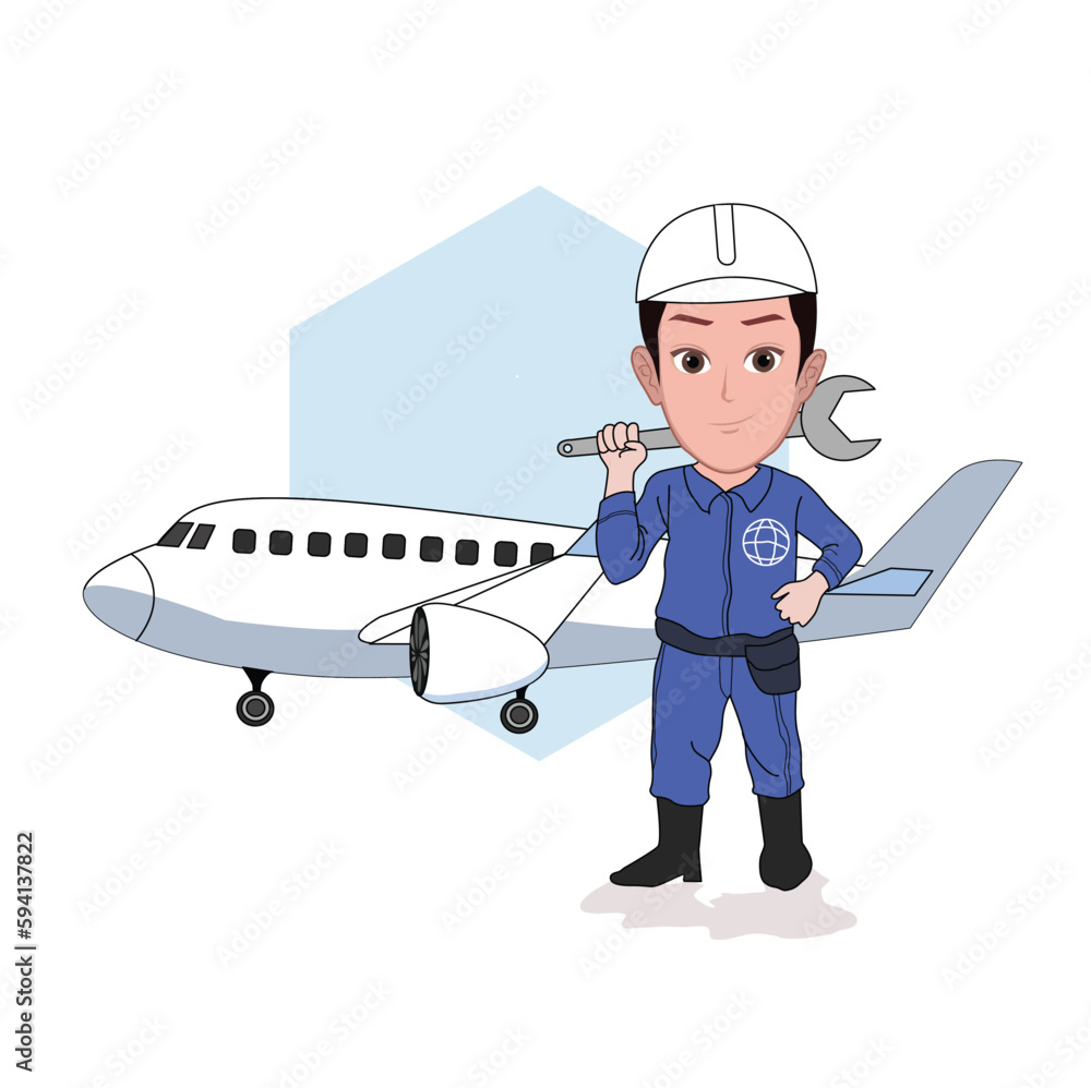 cartoon caricature character of an aircraft engine repair technician ...
