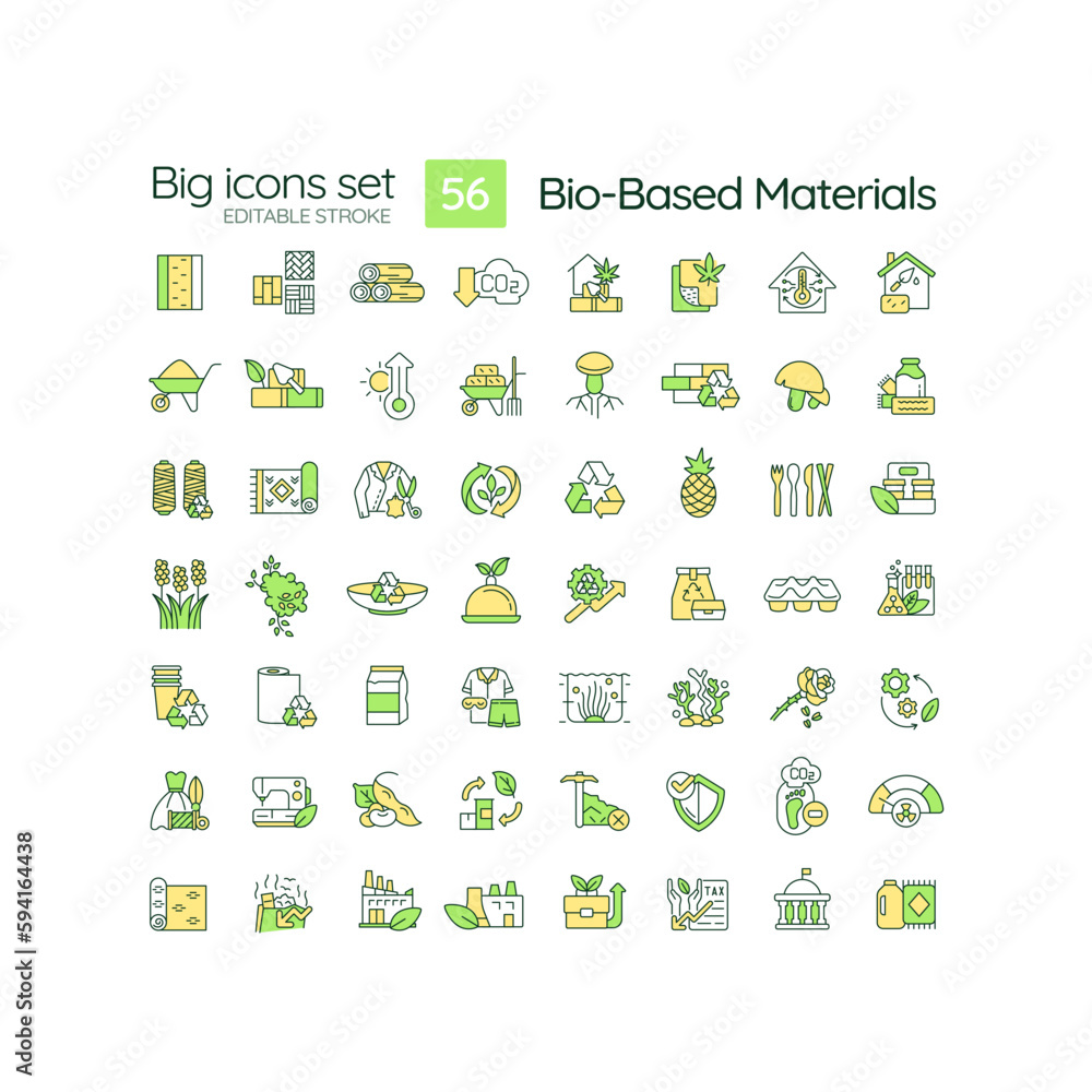 Bio based materials RGB color icons set. Bio technology. Eco friendly ...