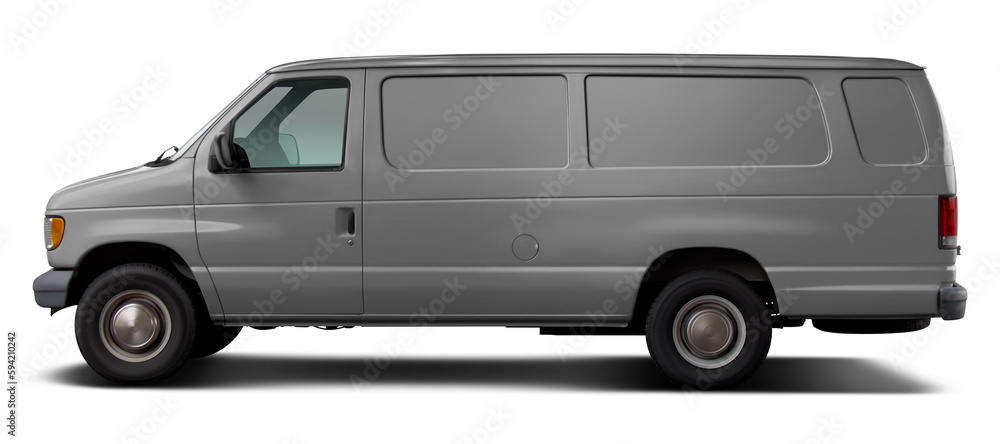 Classic American gray cargo van. Side view on a transparent background ...