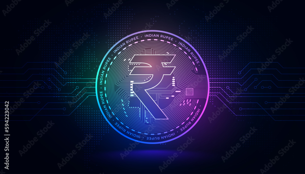 Colorful digital currency indian rupee gdp futuristic concept ...
