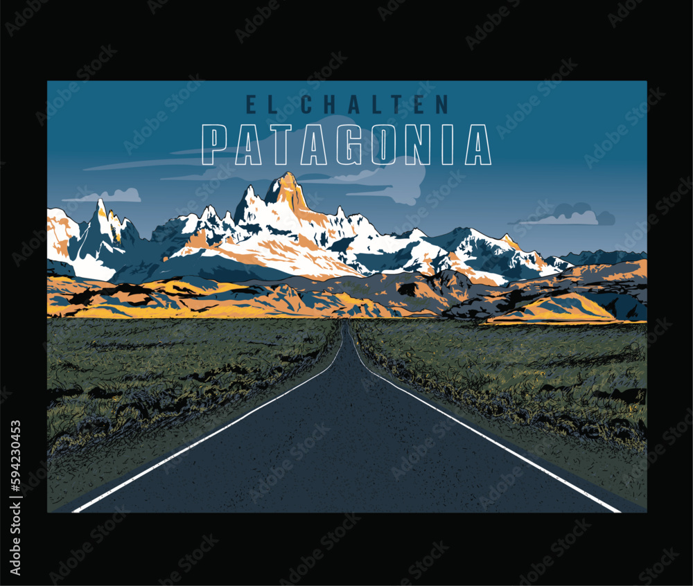 el chalten patagonia vector illustration, realistic mountain vector ...