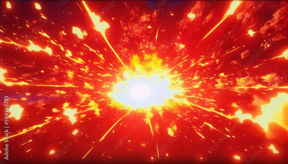 Anime style explosion background, cartoon blast with fire and particles ...
