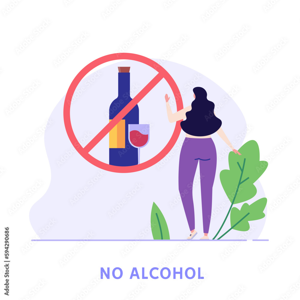 Stop drinking illustration. Healthy people refuse alcoholic drinks ...