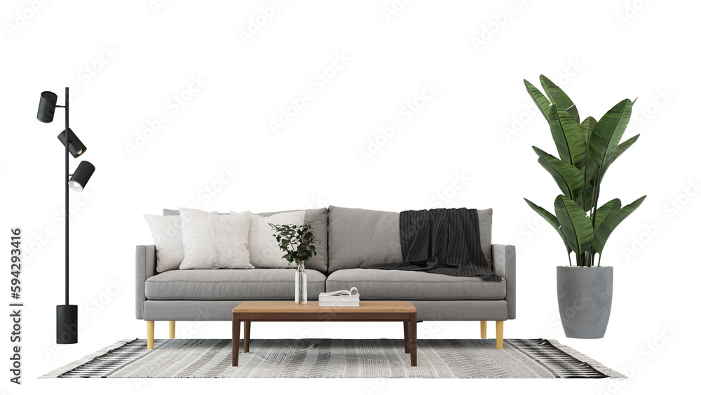 Interior furniture set 3D render. Living room house floor template ...