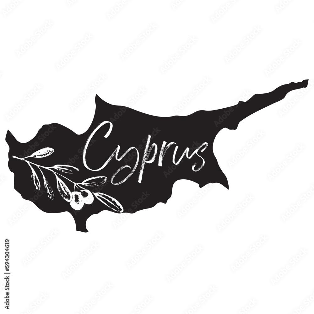 Line vector map of Cyprus with olive branch Stock Vector | Adobe Stock