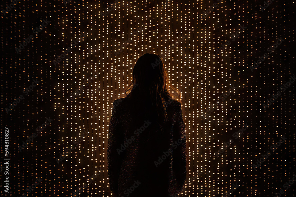 Generative AI illustration of back view of unrecognizable female with ...